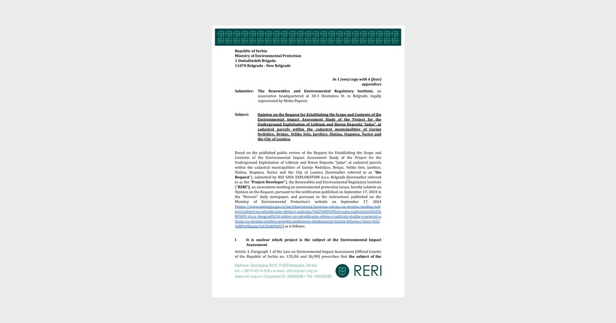 Statement on the environmental impact assessment of the “Jadar” project ...